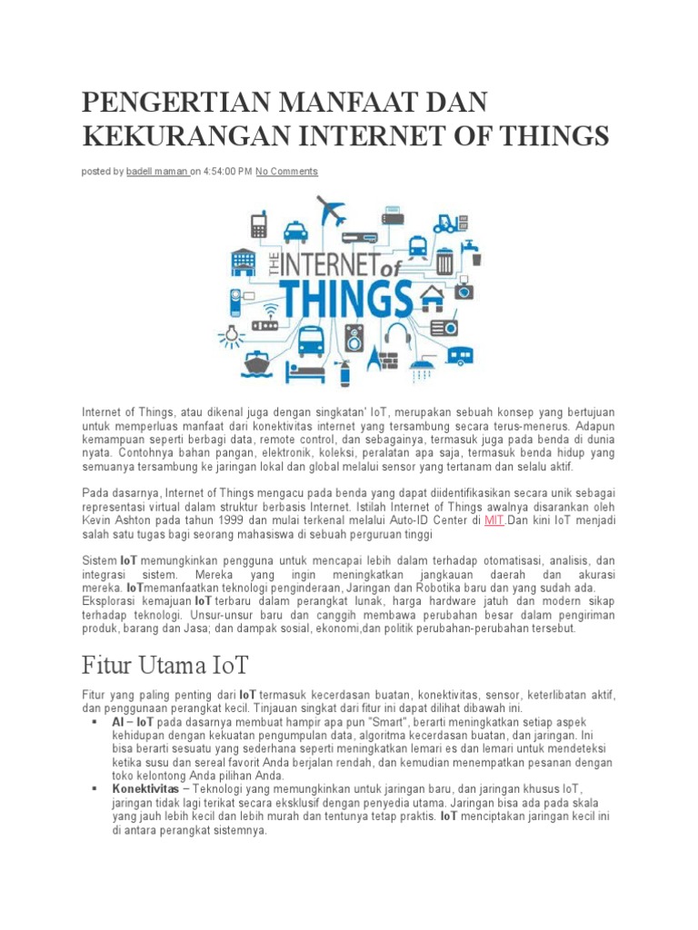 Pengertian Manfaat Dan Kekurangan Internet of Things | PDF