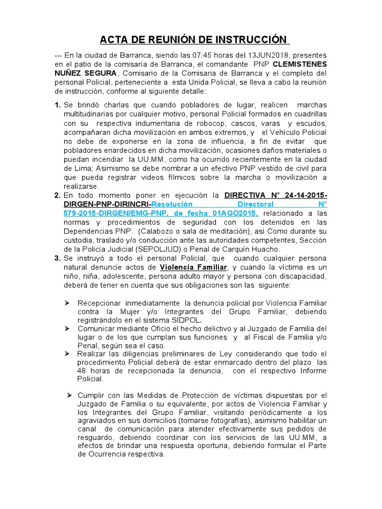 Acta de Instruccion Personal Pnp. Com-Barranca - 2018. | PDF | Policía | La violencia contra las ...