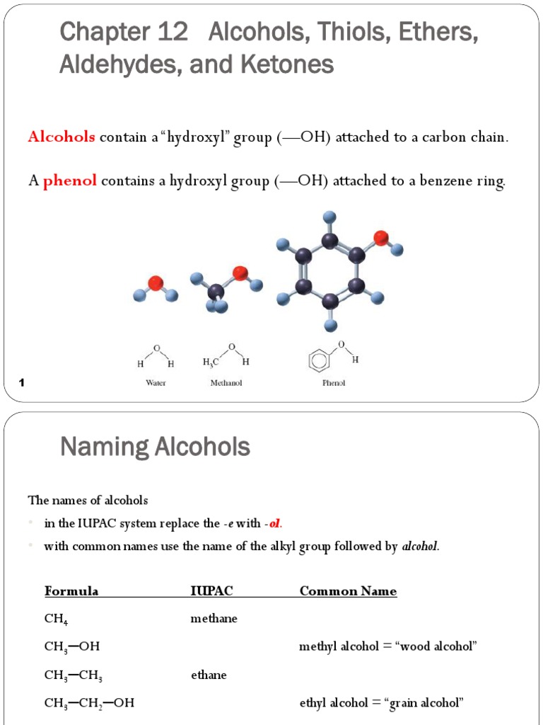 Chapter 12 Alcohols, Thiols, Ethers, Aldehydes, and Ketones | Download Free PDF | Ether | Methyl ...