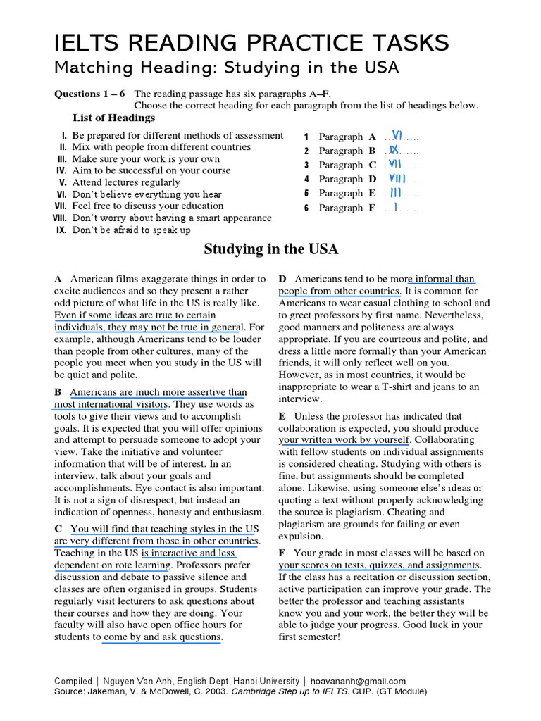 IELTS - READ - HeadingMatching - Task 1 - The USA | PDF | Plagiarism ...