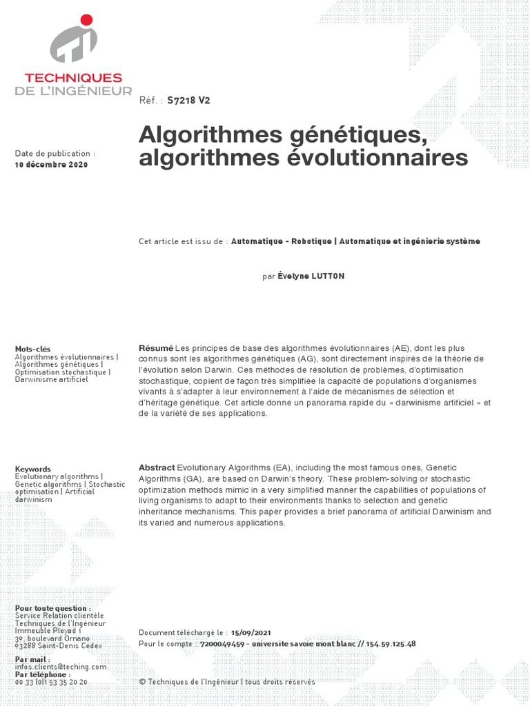 Algorithmes Génétiques, Algorithmes Évolutionnaires | PDF | Évolution ...