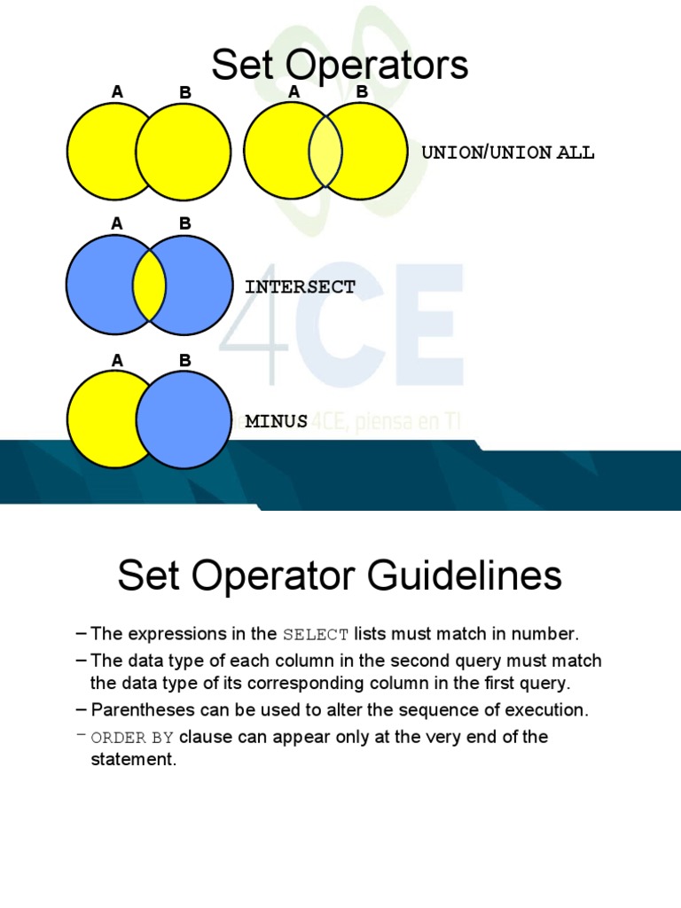 Set Operators: Union/Union All | PDF