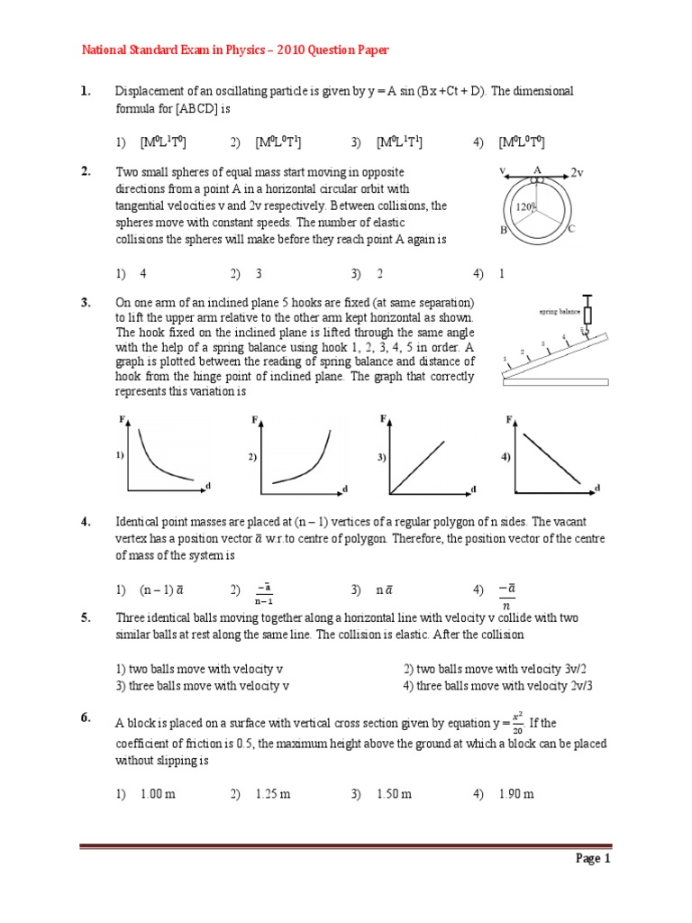 National Standard Exam in Physics - 2010 Question Paper | PDF | Velocity | Force