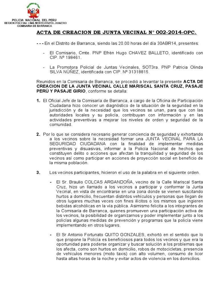 07 - Acta de Creacion de Junta Vecinal Jr. La Mar. 8 | PDF | Policía | Justicia penal
