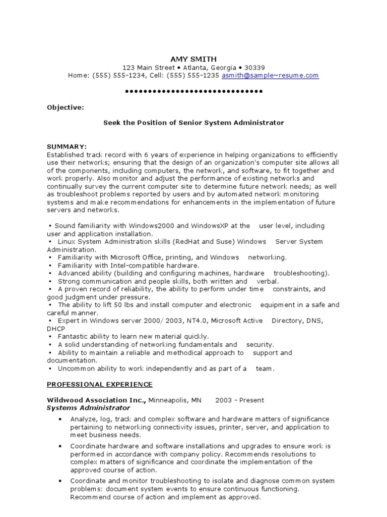 Objective: Seek The Position of Senior System Administrator | PDF ...
