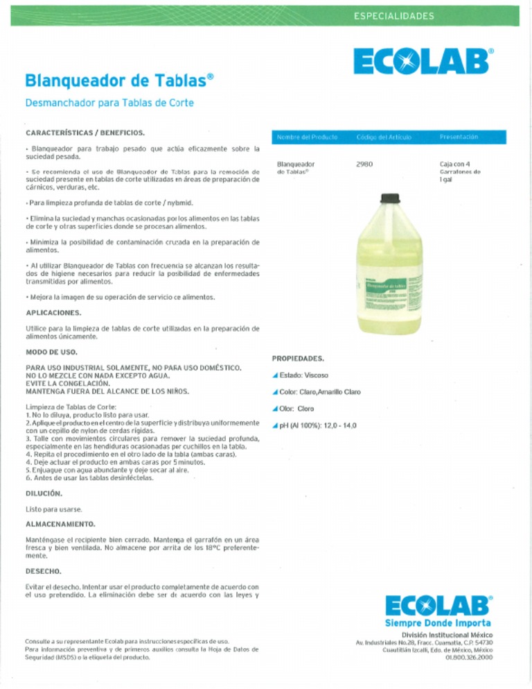 Hoja de Seguridad Ecolab | PDF