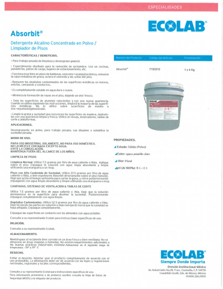 Hoja de Seguridad Ecolab | PDF