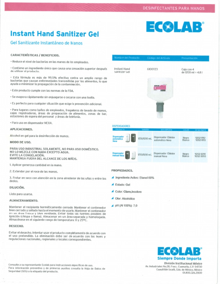 Hoja de Seguridad Ecolab | PDF
