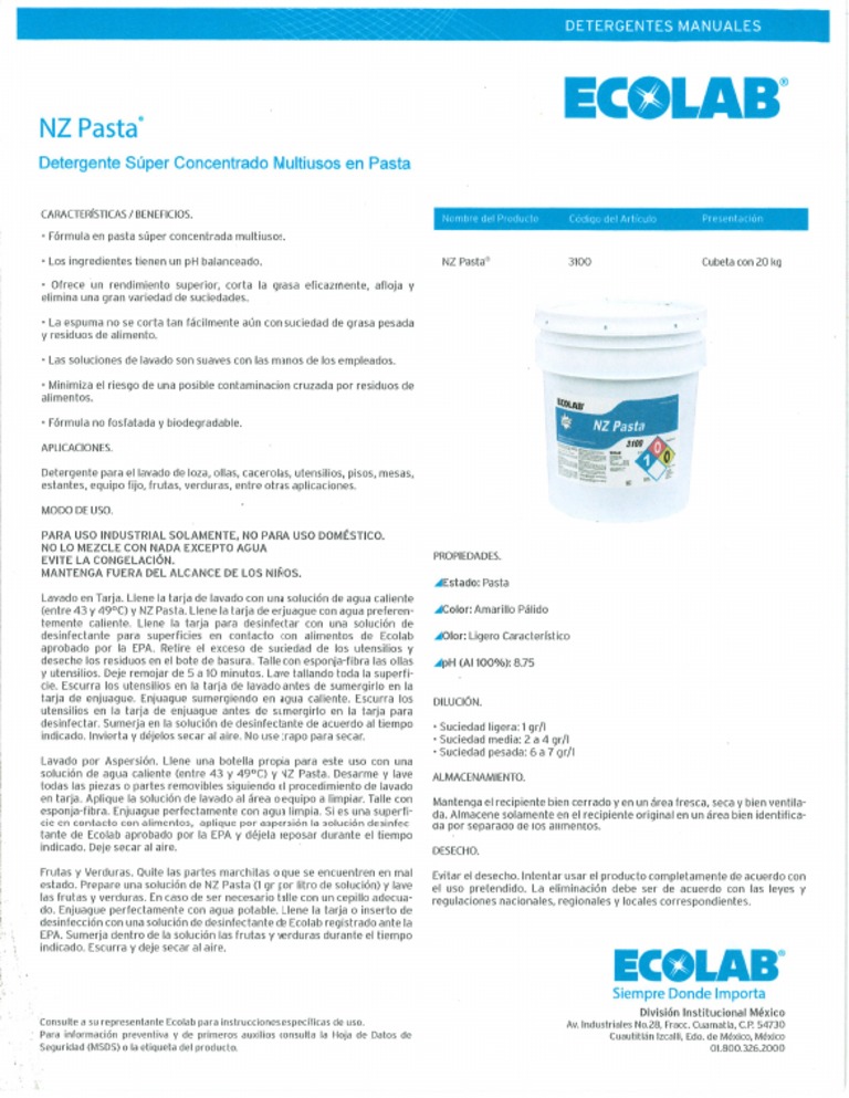 Hoja de Seguridad Ecolab | PDF