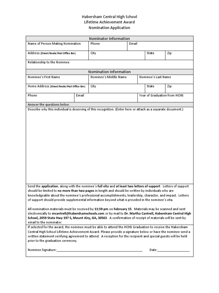 Lifetime Achievement Award Nomination Form | PDF