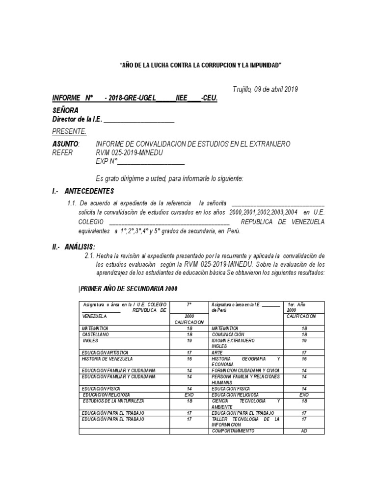 Informe Convalidacion | PDF | Science