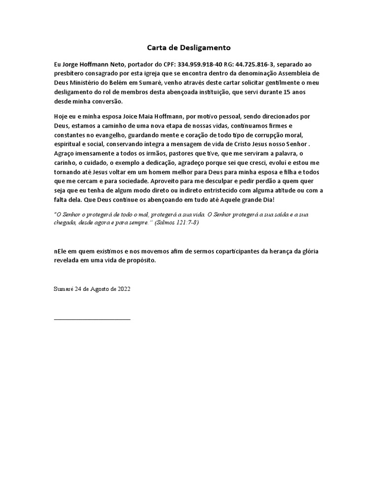 Carta De Desligamento Pdf