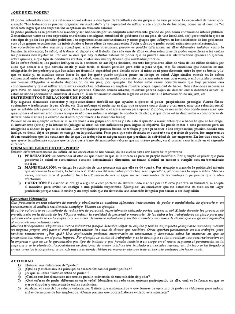 Que Es El Poder Apunte y Actividad | PDF | Comportamiento | Gobierno