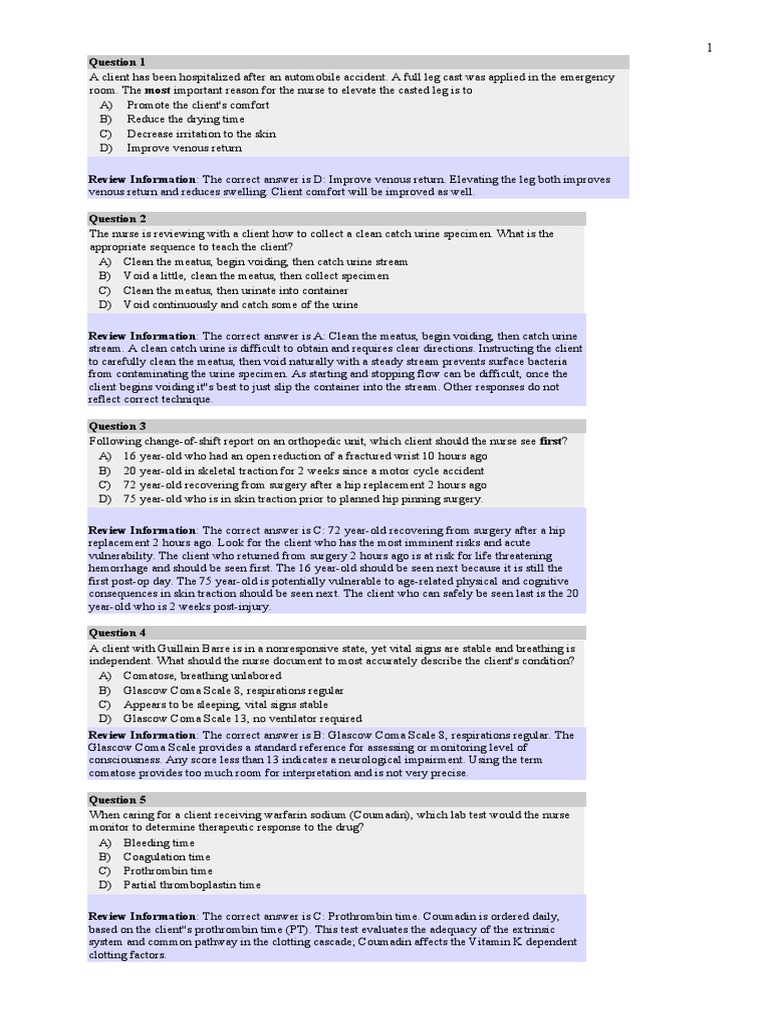 Nursing Test Review: Questions and Answers Related to Common Nursing ...