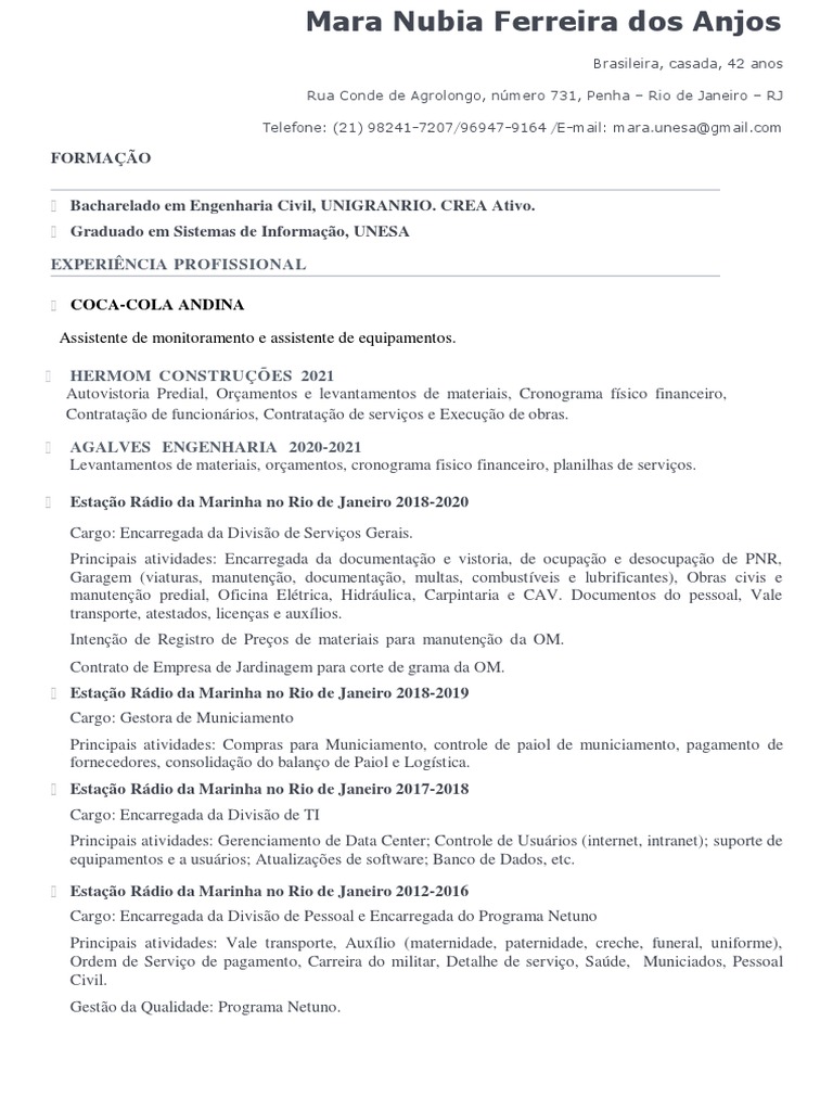 Curriculo Mara Nubia Ferreira Dos Anjos | PDF | Informática