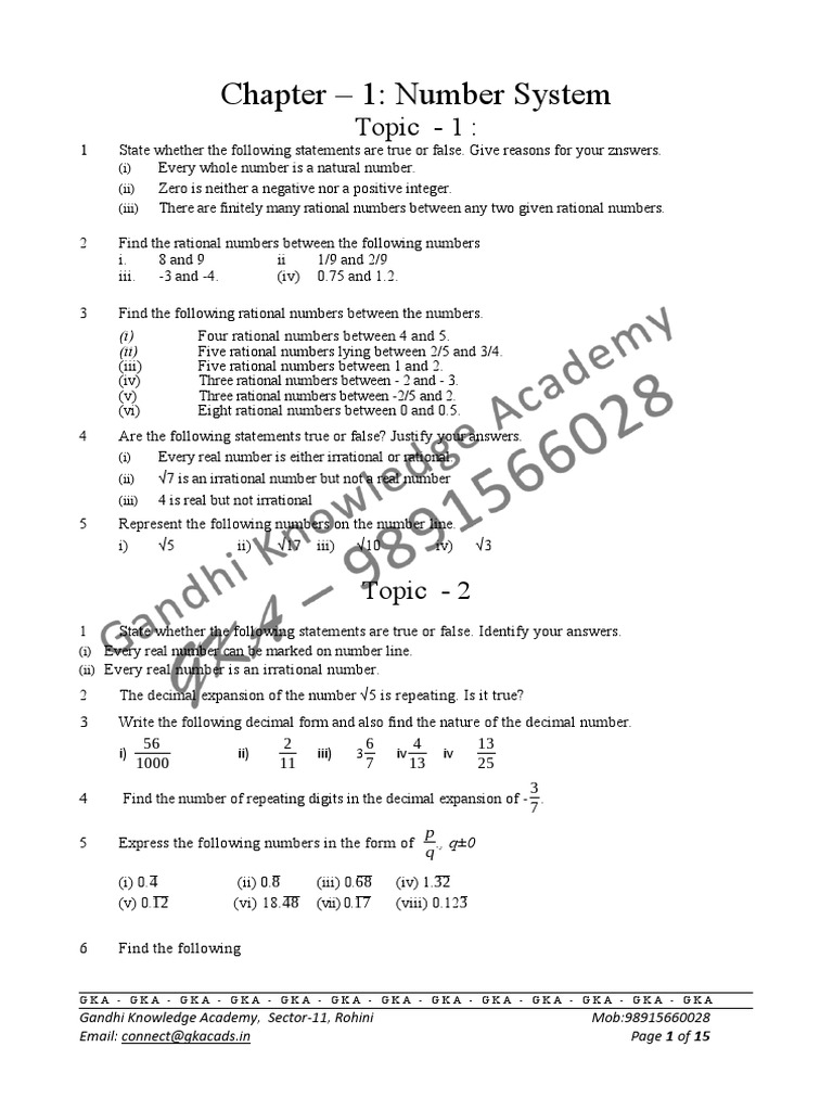 IX Class Maths - Booklet 1 | PDF | Numbers | Rational Number