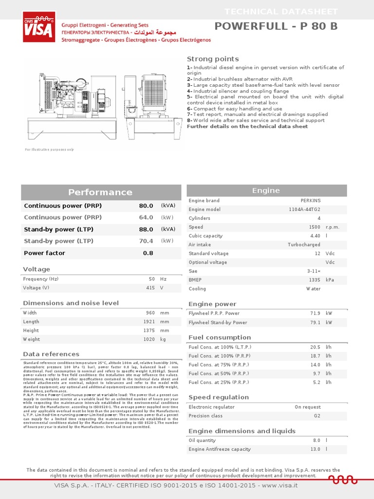 Powerfull P 80 B Diesel Genset Specs | PDF | Engines | Electrical ...