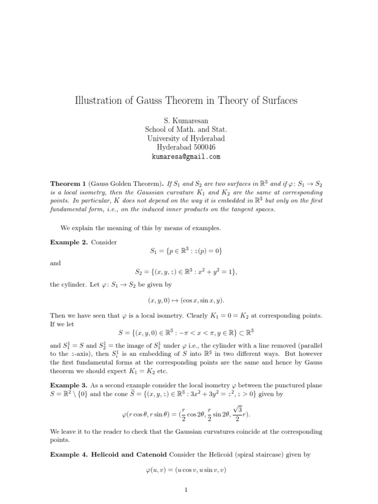 Illustration Of Gauss Theorem In Theory Of Surfaces Pdf Geometric Topology Metric Geometry