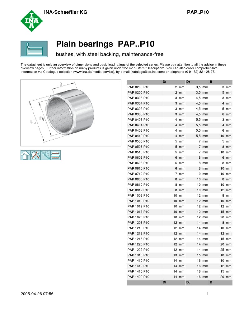 INA PAP P10 Bearing Catalogue Overview | PDF