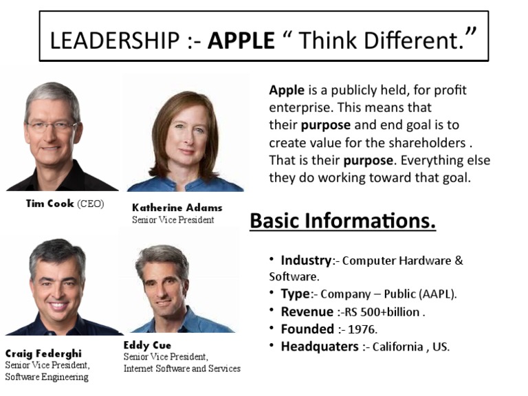 LEADERSHIP:-APPLE " Think Different.: Basic Informations | PDF | Business