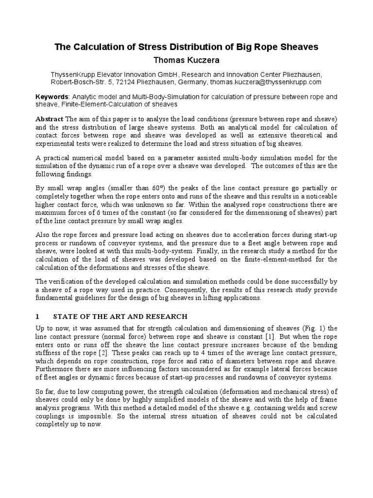 The Calculation of Stress Distribution of Big Rope Sheaves: Thomas ...