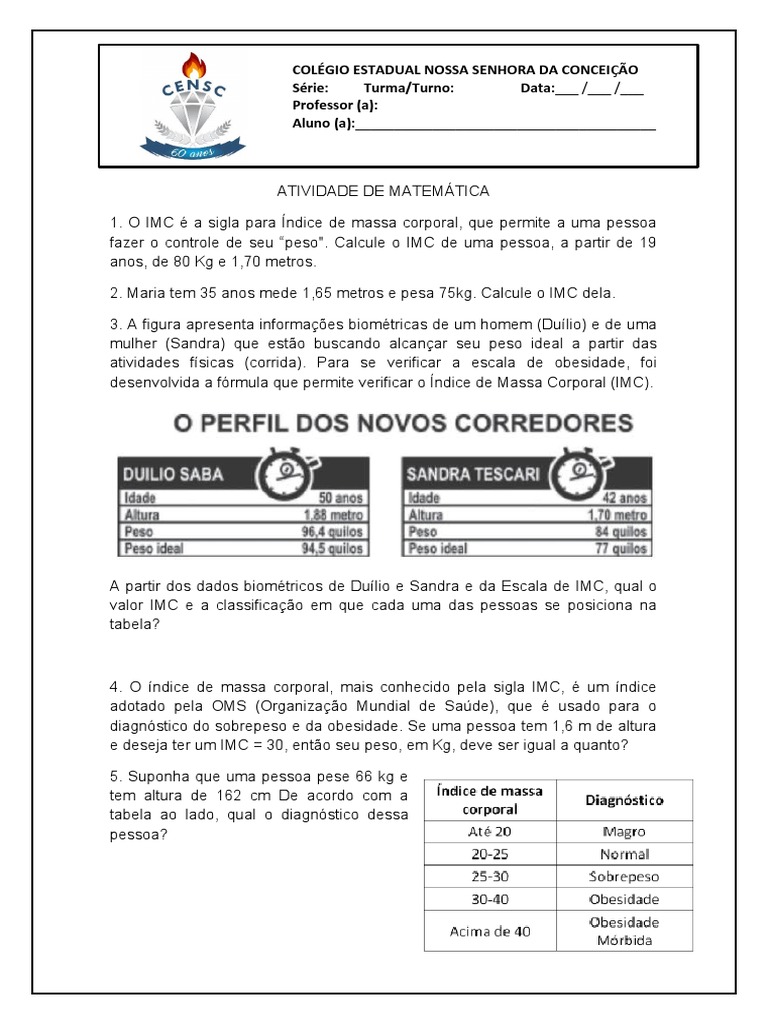 Atividade de IMC | PDF | Bem-estar | Estilo de vida