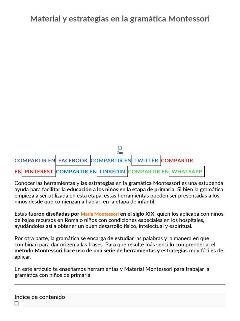 Material y Estrategias en La Gramática Montessori | PDF | Educación ...