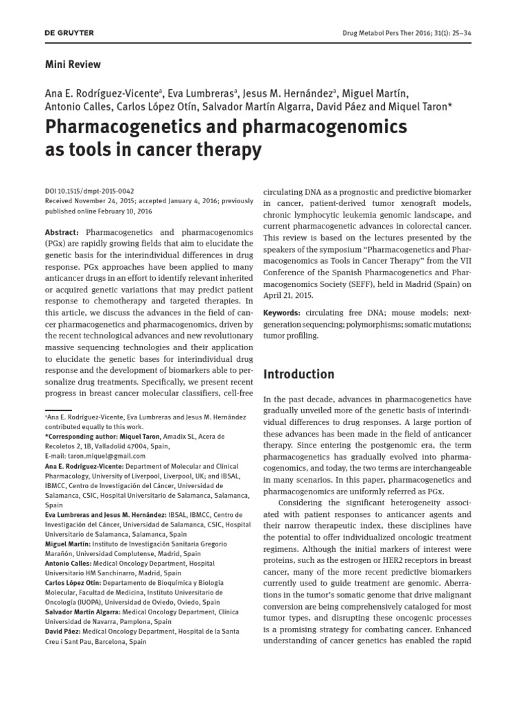 Pharmacogenetics and Pharmacogenomics As Tools in Cancer Therapy | PDF | Epidermal Growth Factor ...