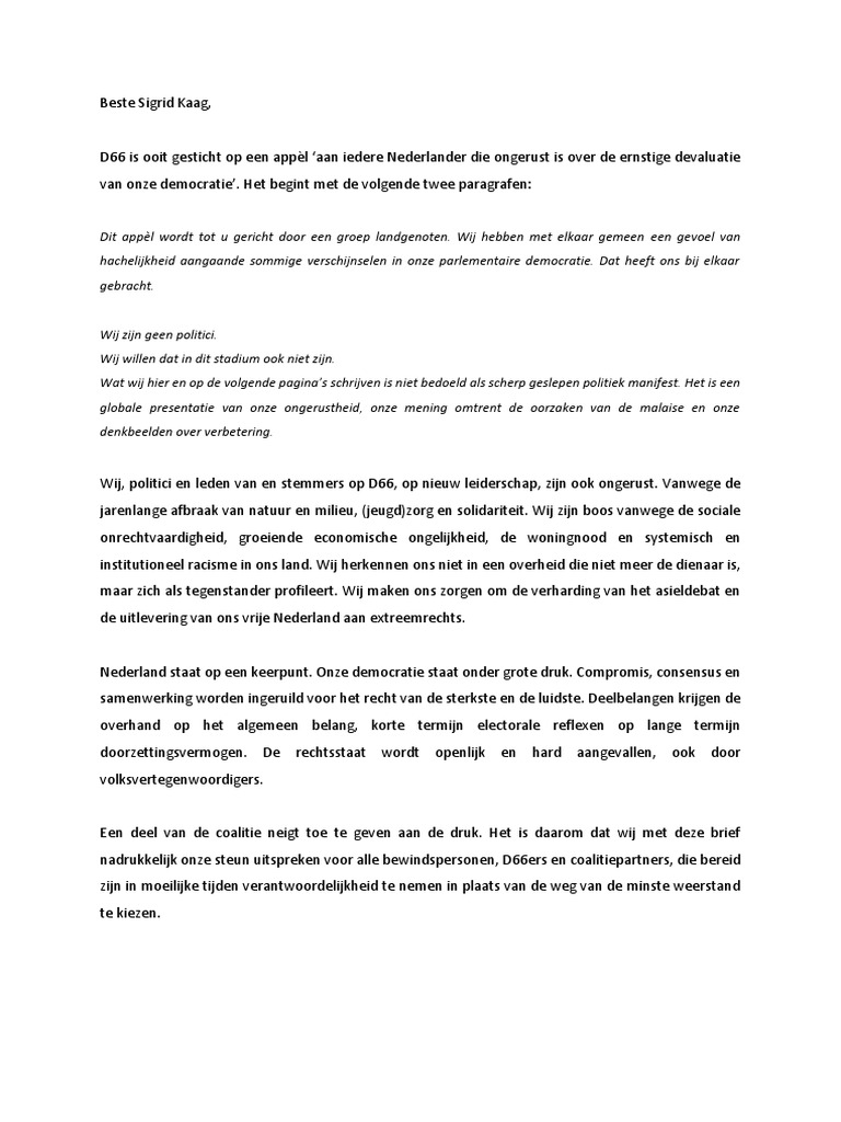 Open Brief Gericht Aan Sigrid Kaag Over de Toekomst Van Nederland | PDF