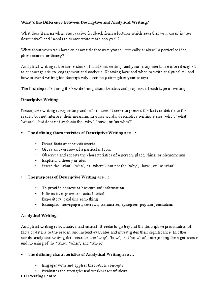 Descriptive Vs Analytical Writing | PDF | Essays | Cognitive Science