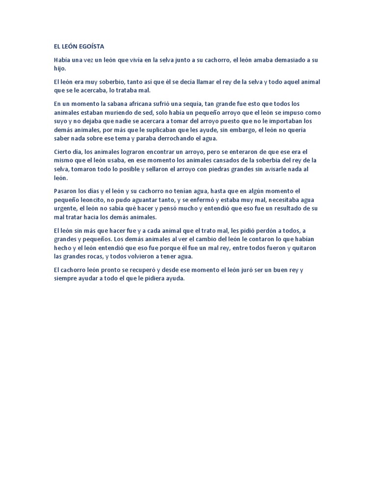 El león que aprendió a compartir | PDF