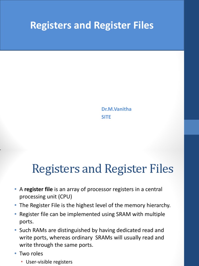 Registers and Register Files: Dr.M.Vanitha Site | PDF | Central ...