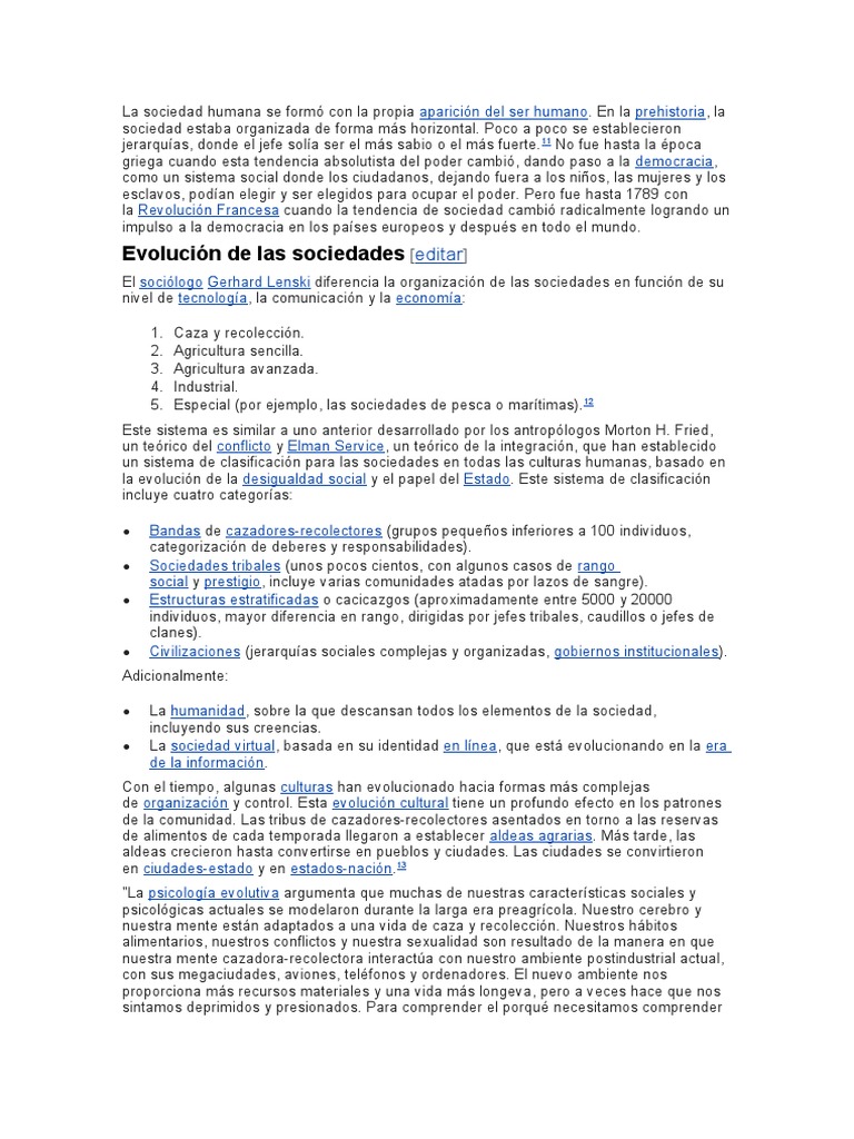 La Sociedad Humana EVOLUCION | PDF | Sociedad