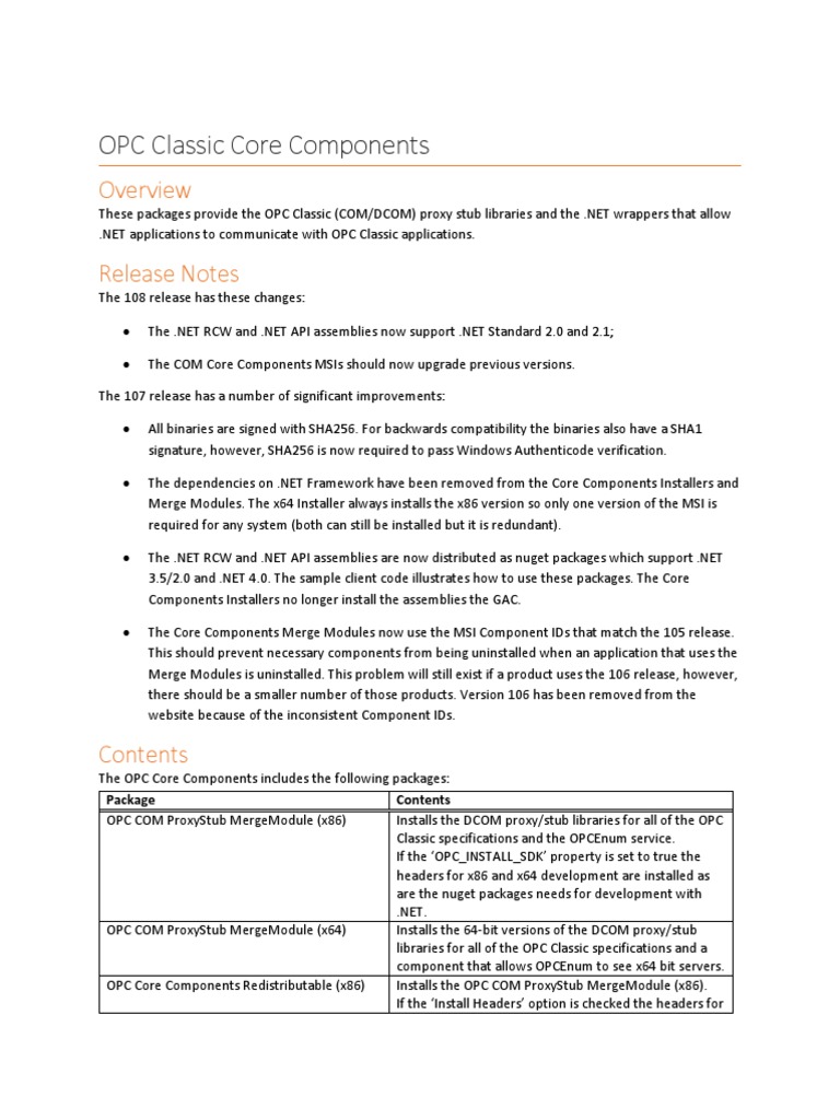 OPC COM Core Components Readme 108.41 | PDF | Component Object Model | Computing Platforms