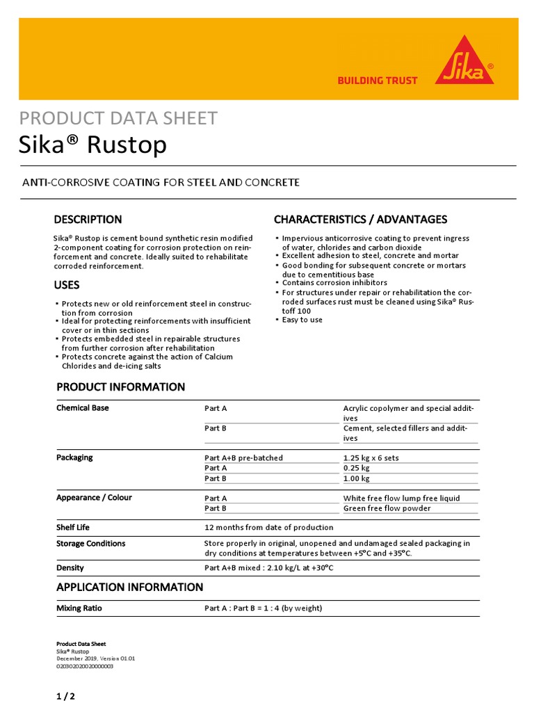 Sika® Rustop: Product Data Sheet | PDF | Concrete | Corrosion