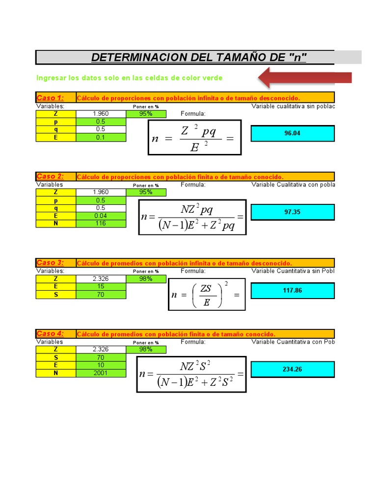 Calculo de Tamaño de Muestra-Plantilla de Excel | PDF