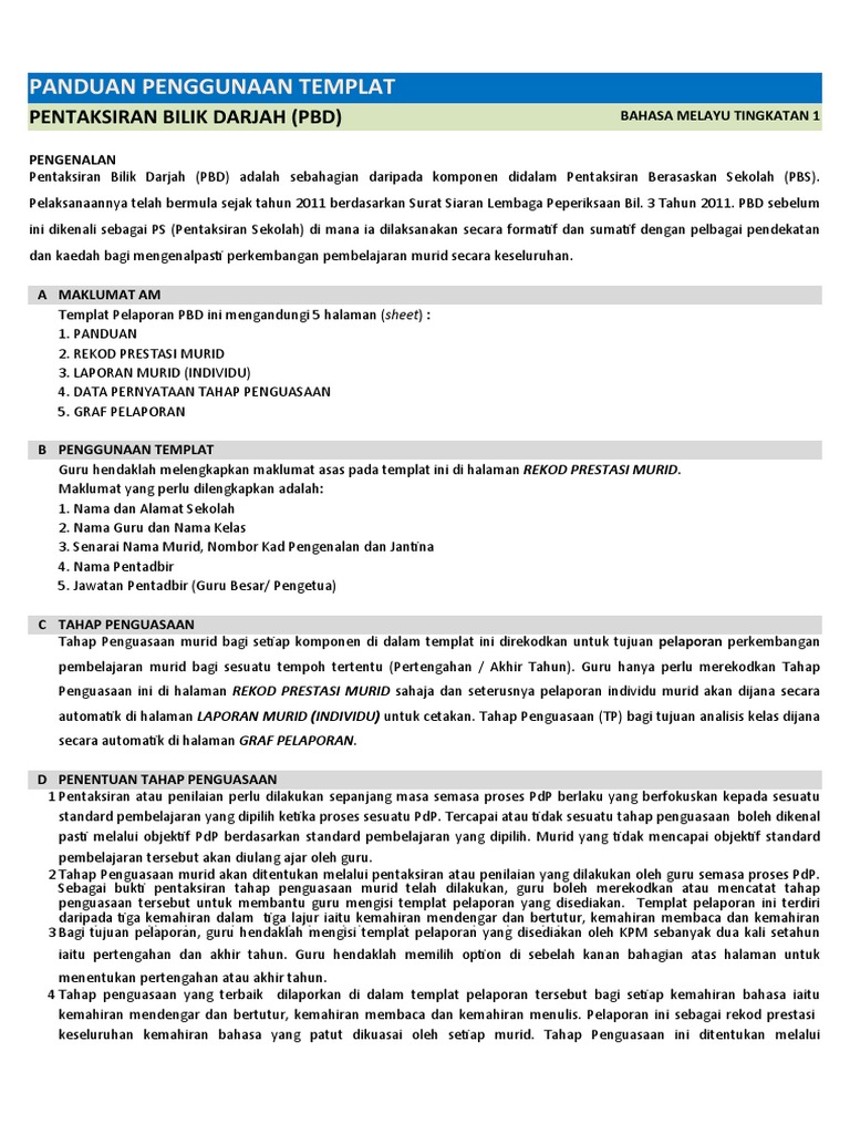 Pelaporan PBD Bahasa Melayu t1 | PDF