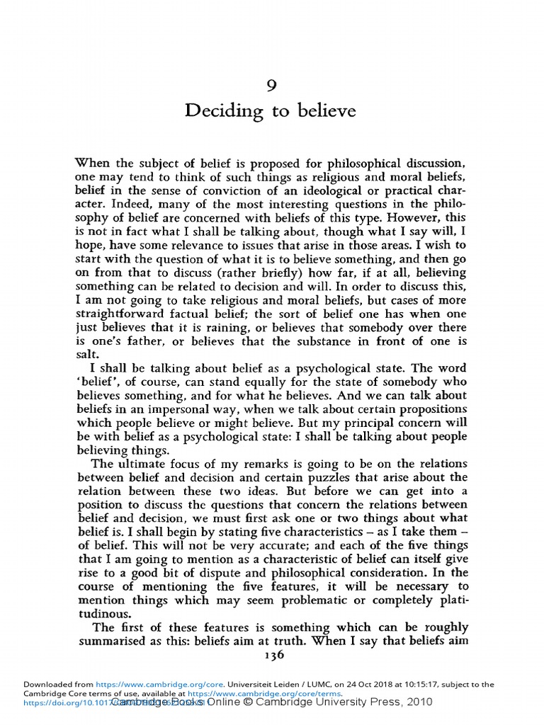 Deciding To Believe Bernard Willians | PDF | Evidence | Truth