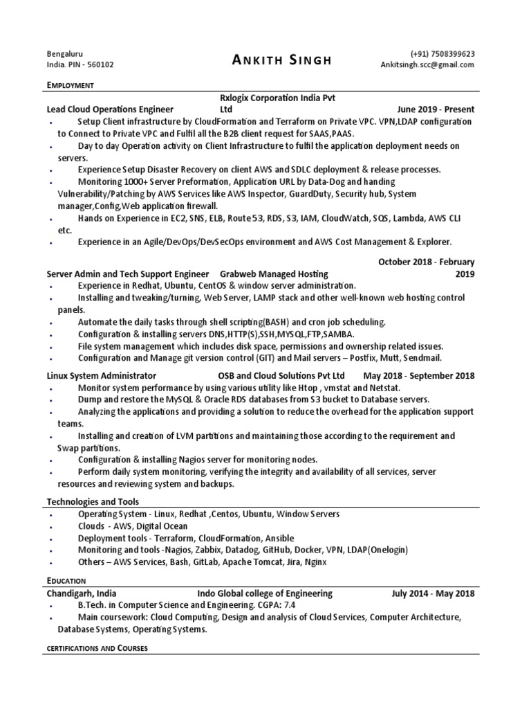 Resume Cloud Ankith | Download Free PDF | Cloud Computing | Amazon Web Services