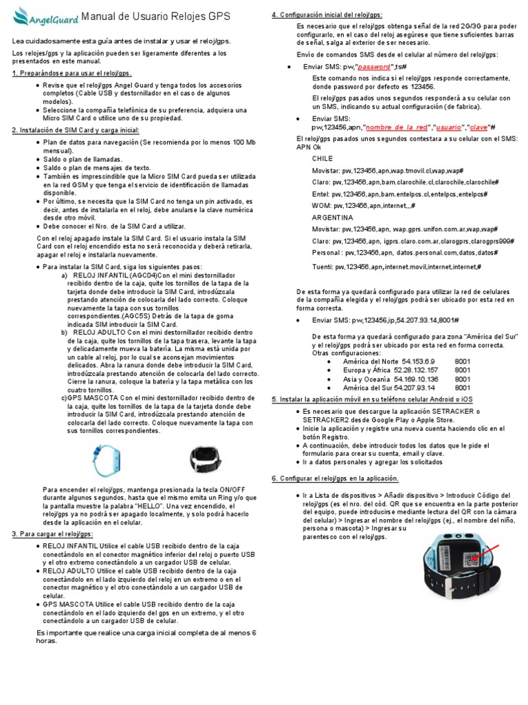 Reloj Gps Manual Smartwatch Angelguard | PDF | Teléfonos móviles | USB
