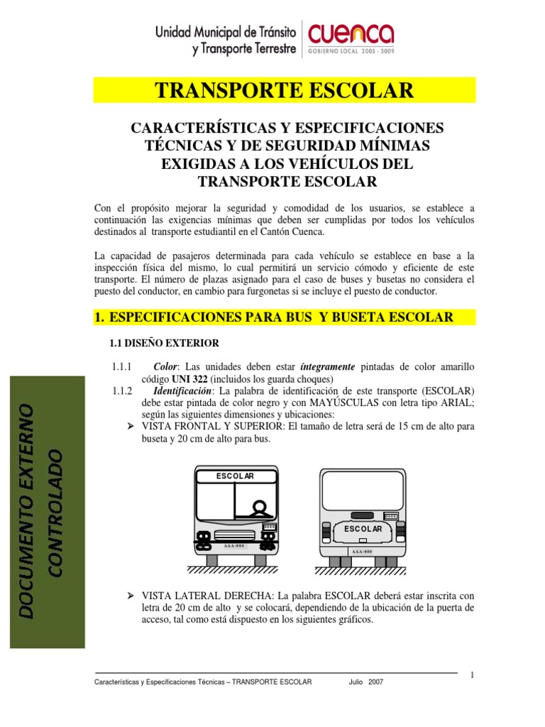 Especificaciones de Transporte Escolar | PDF | Color | Ventana