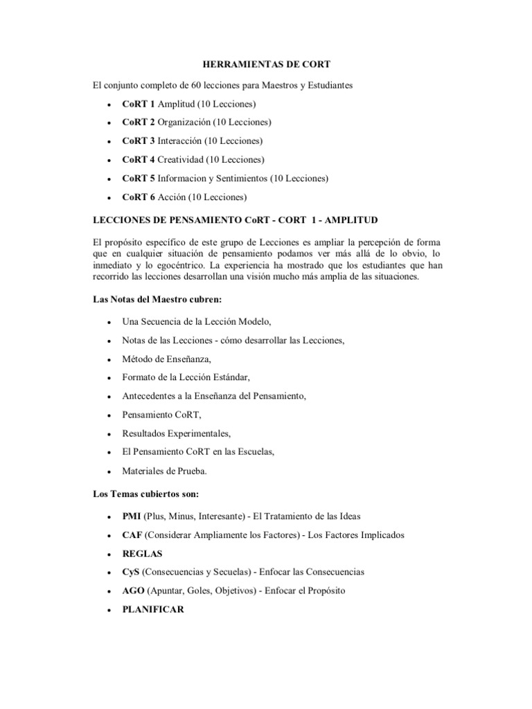 Herramientas de Cort | PDF | Cognición | Conceptos psicologicos