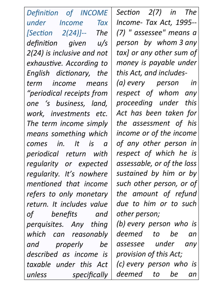 Definition of INCOME Under Income Tax (Section 2 (24) ) | PDF | Income ...