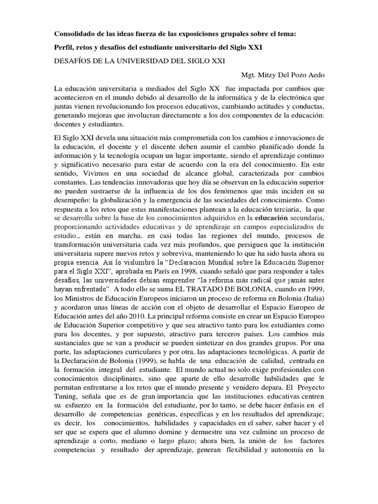 Consolidado de Las Ideas Fuerza de Las Exposiciones Grupales Sobre El Tema | PDF | Aprendizaje ...