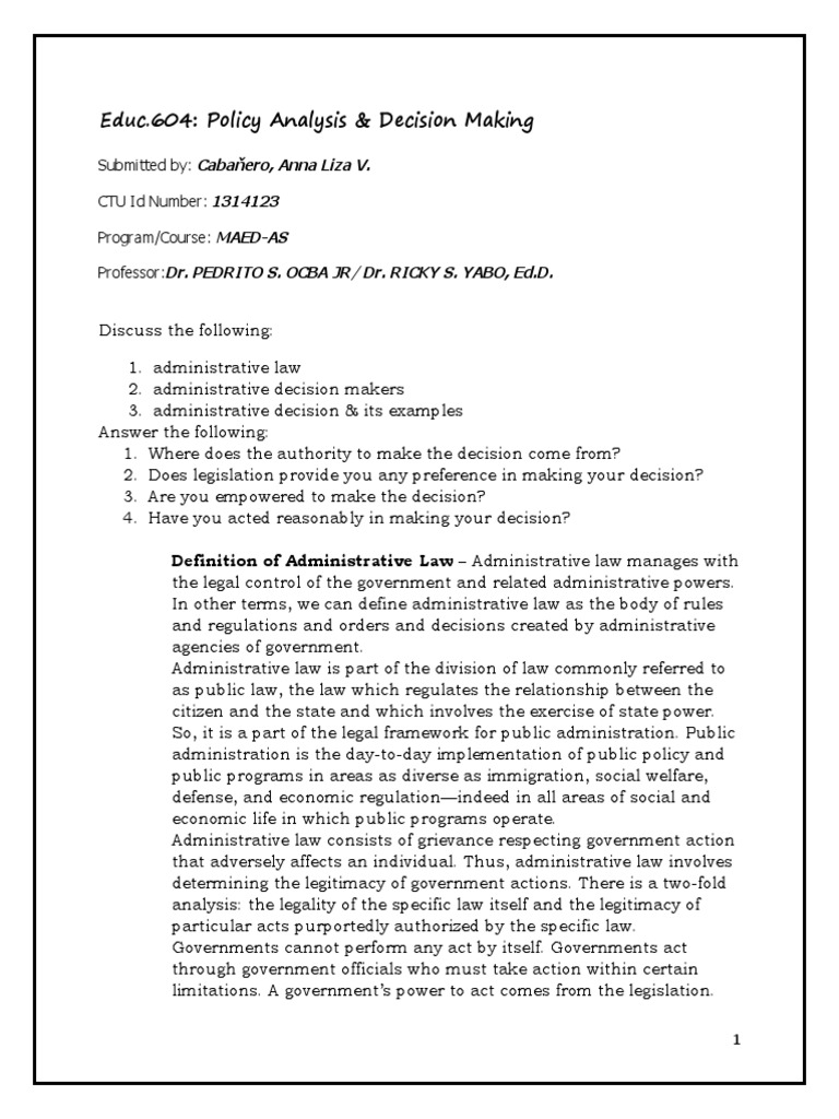 Educ.604: Policy Analysis & Decision Making | PDF | Decision Making ...