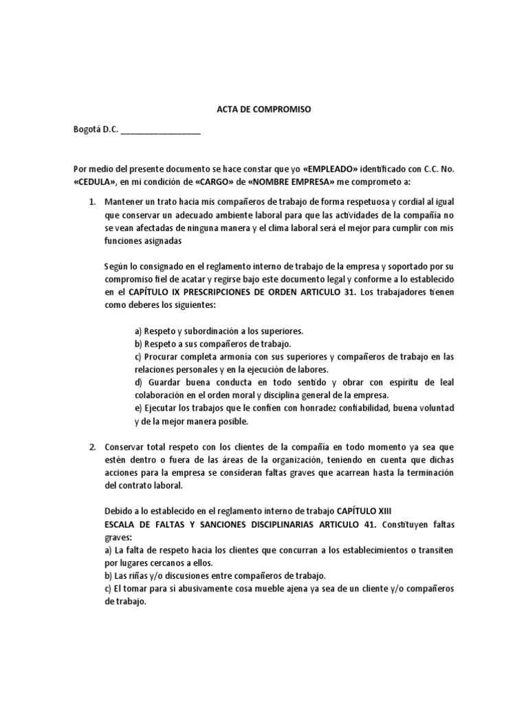 Acta de Compromiso Personal | PDF | Business | Justicia