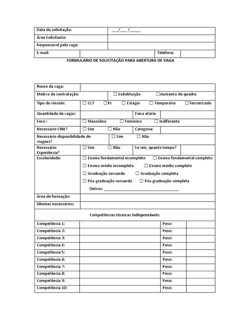 Formulário de Solicitação para Abertura de Vaga | PDF