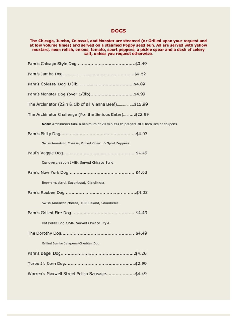 Pam's Menu | PDF