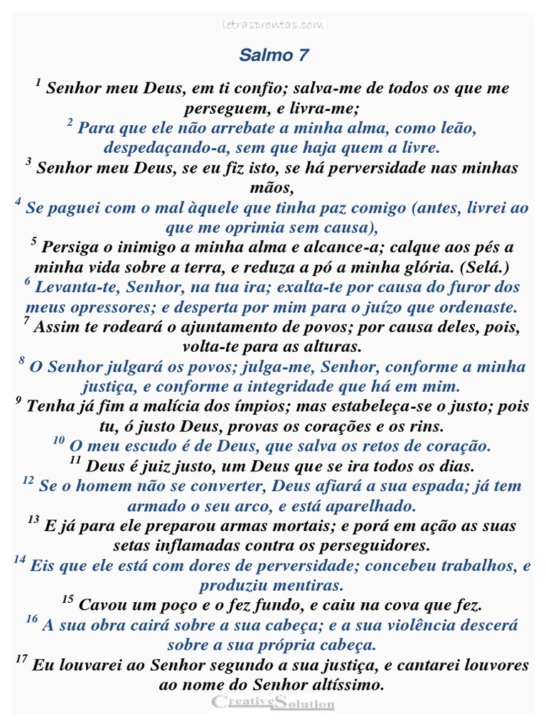 Salmo 7: Uma oração de confiança em Deus, o justo juiz | PDF