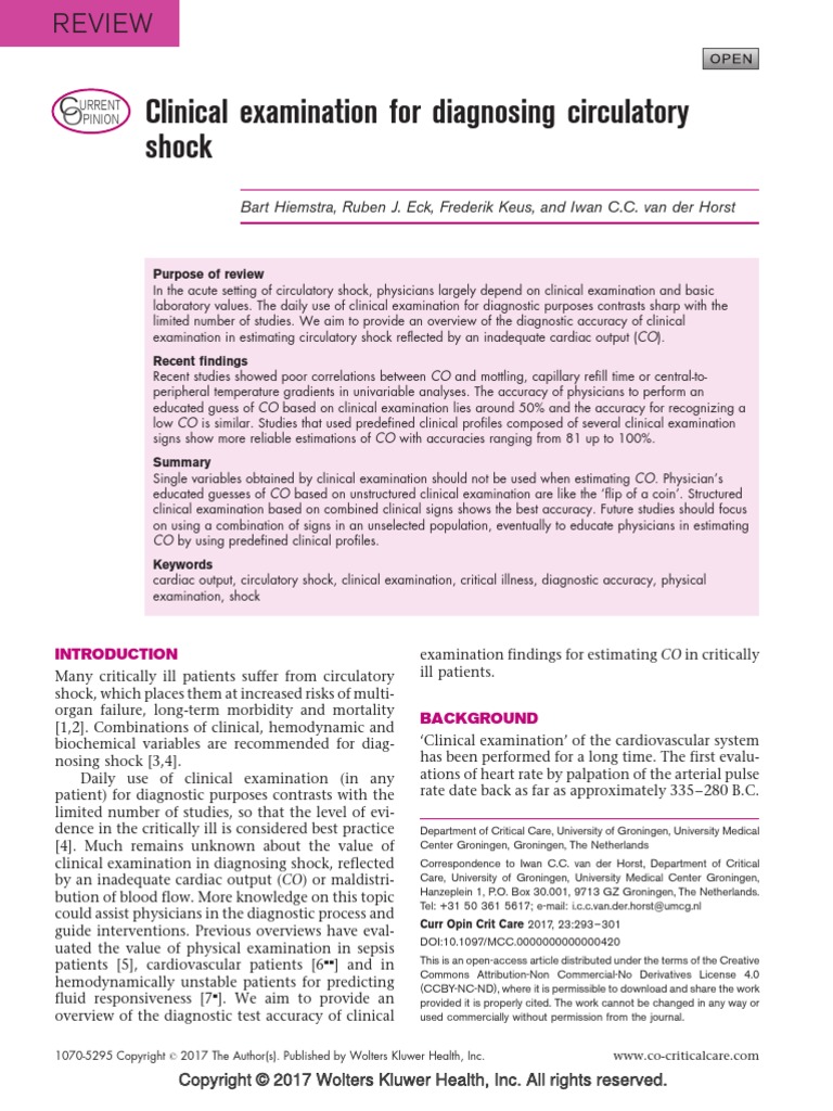 Clinical Examination For Diagnosing Circulatory Shock: Review | PDF ...